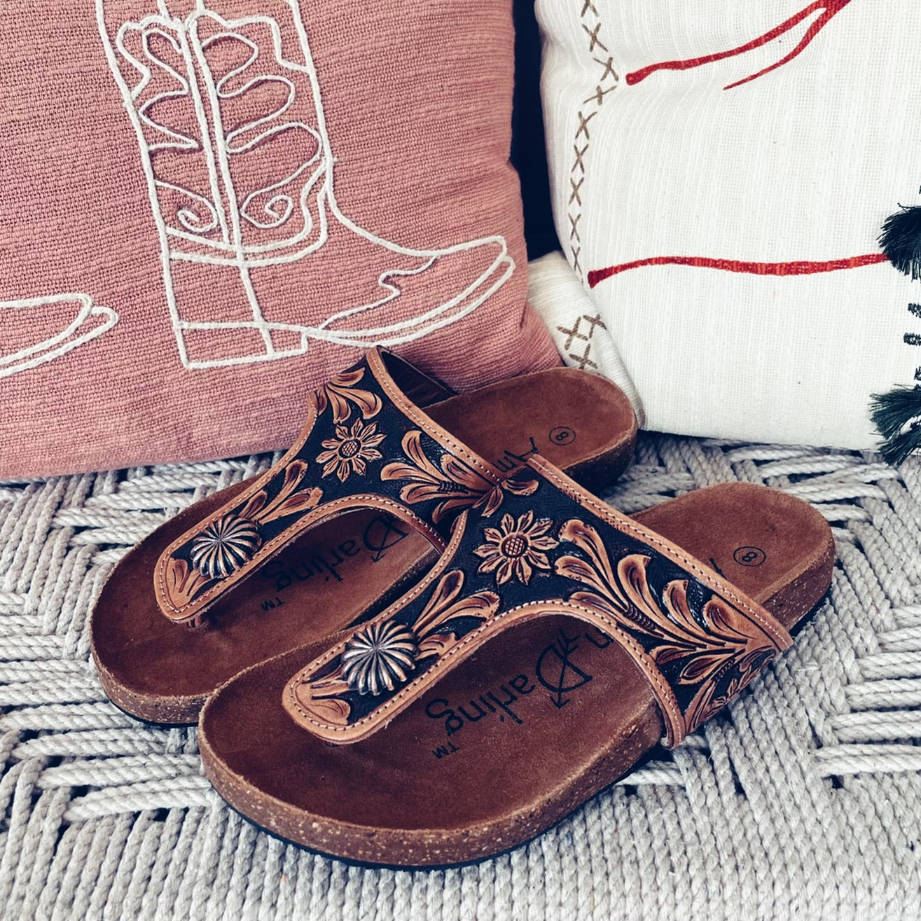 Caldwell Hand Tooled Leather Sandals - Shop Dodi Jo's