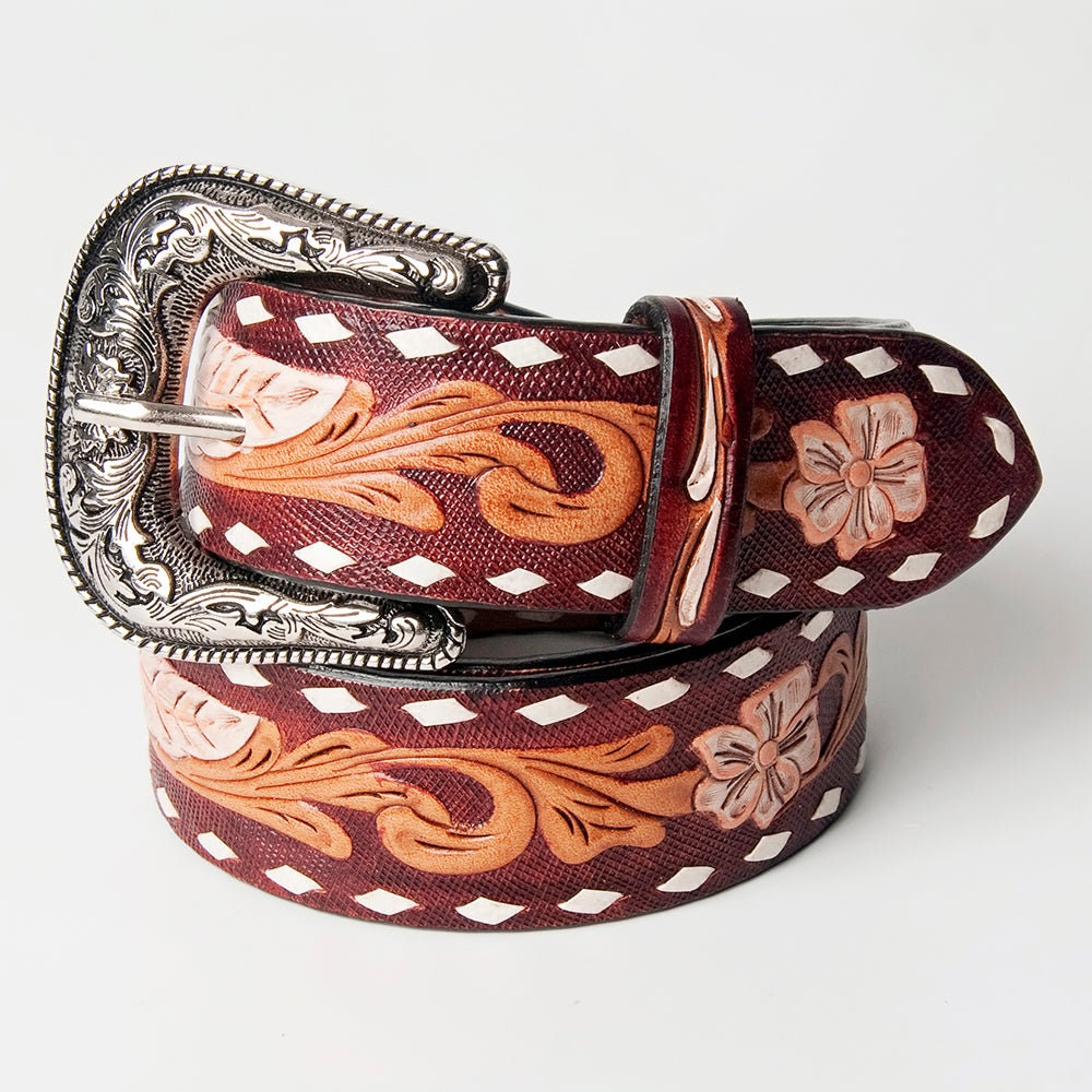 White Buck Hand Tooled Leather Belt - Dodi Jo's