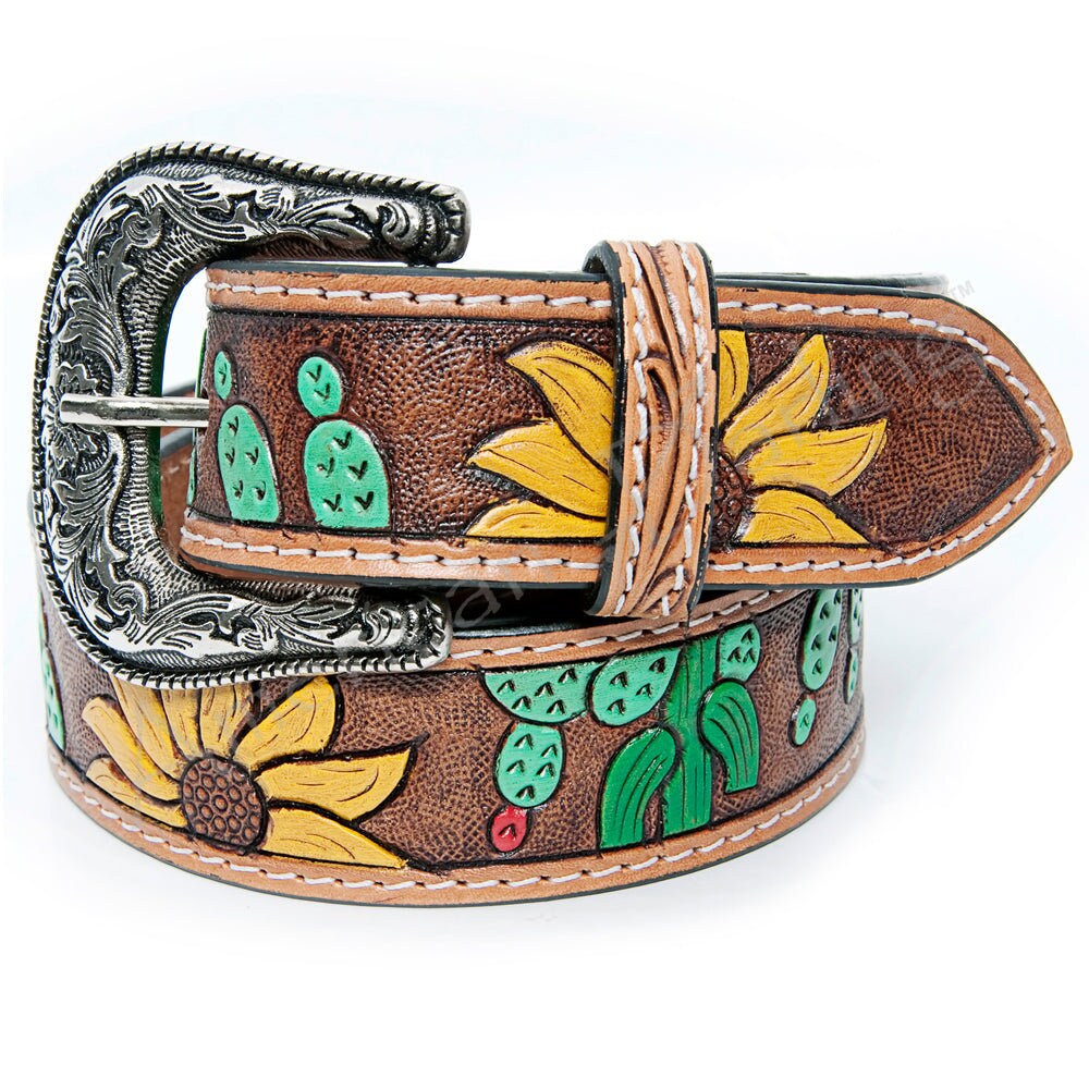 Prickly Sunflower Hand Tooled Leather Belt - Shop Dodi Jo's