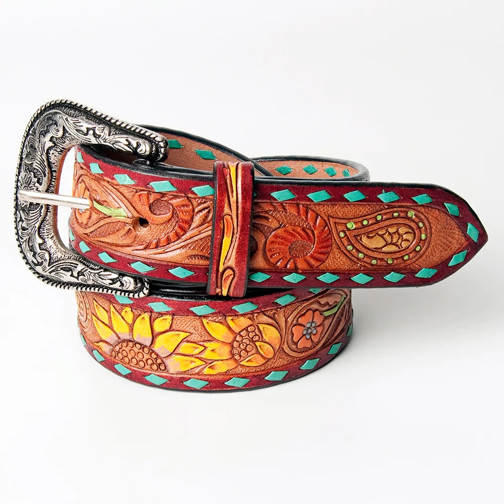 Sunflower Buck Stitch Western Leather Belt – Dodi Jo's