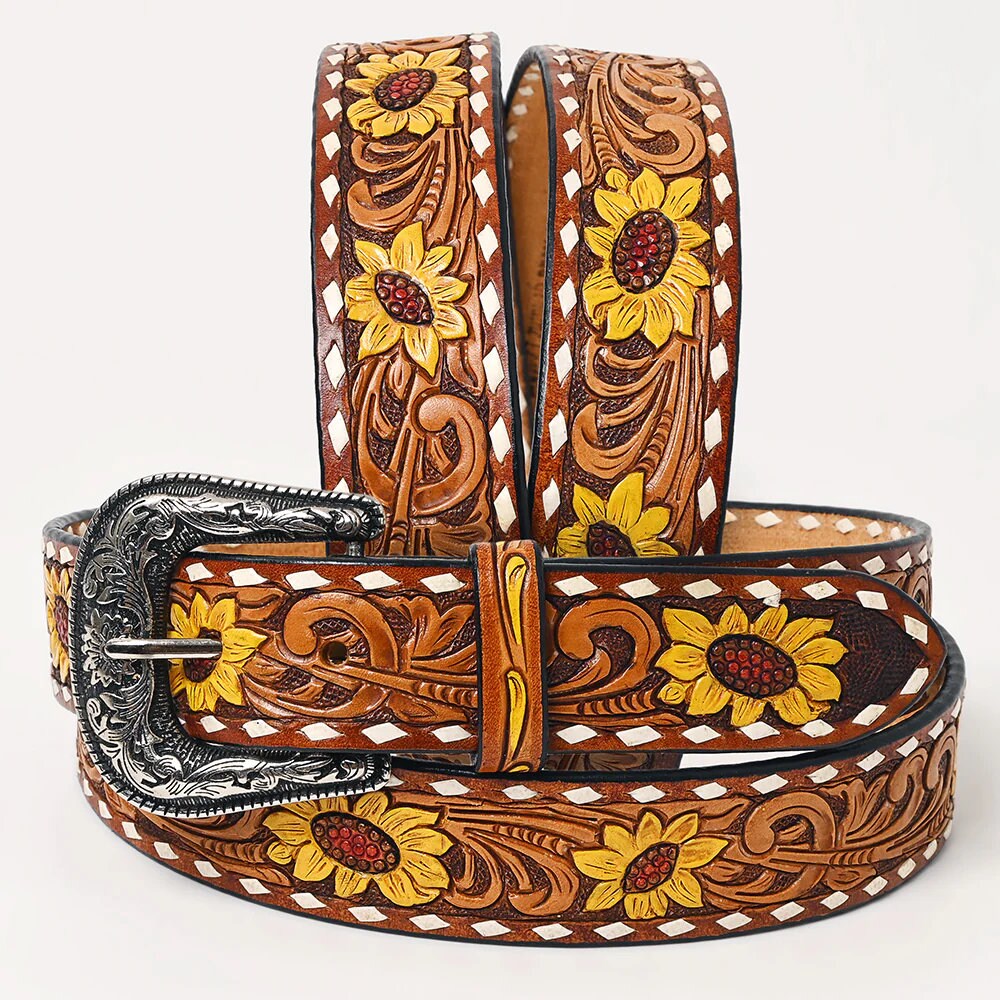 Sunflower Drive Hand Tooled Leather Belt - Shop Dodi Jo's