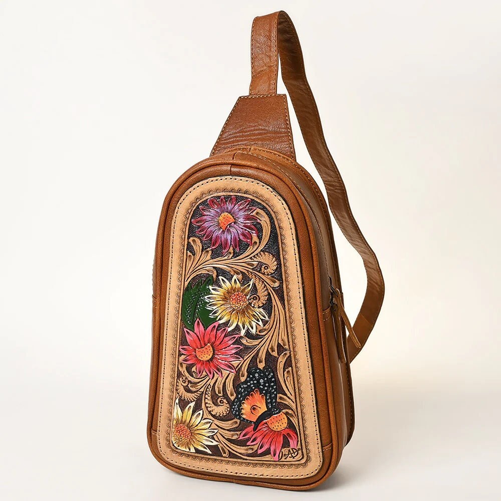 Spring Blooms Hand Tooled Leather Sling Bag - Shop Dodi Jo's